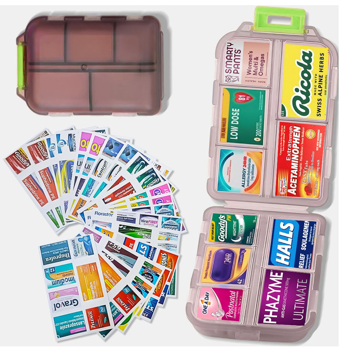 Organizator de pastile cu etichete pentru medicamente, maro - eMAG.ro