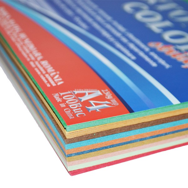 Carton colorat cu striatii, A4, 230 gr, 100 coli, 10 culori, Nebo - eMAG.ro
