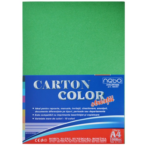 Carton colorat cu striatii, A4, 230 gr, 100 coli, 10 culori, Nebo - eMAG.ro