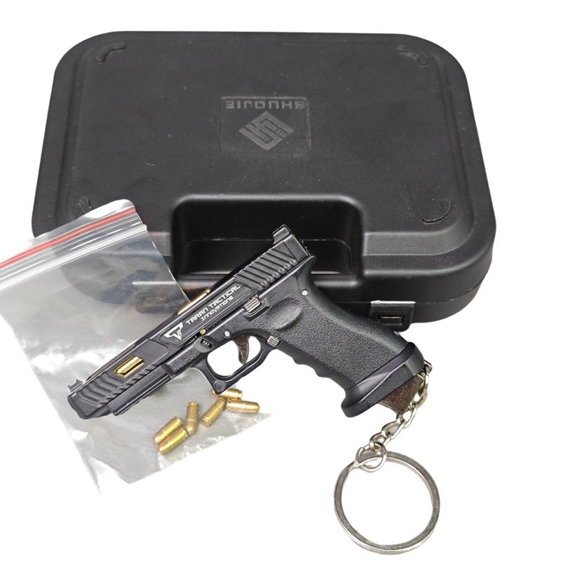 Breloc mini pistol G34, set cu 5 gloante si cutie plastic，metal, 7x3 ...