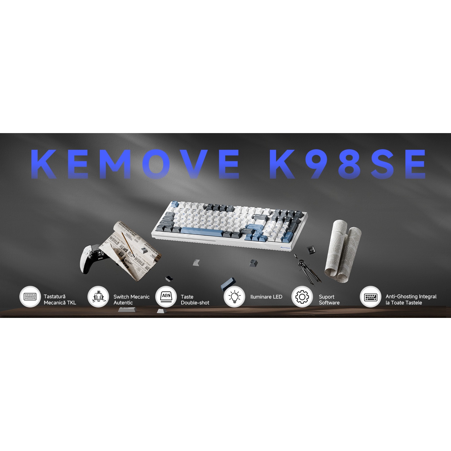 Tastatura mecanica gaming KEMOVE K98se, 98 taste, 96% compacta, switch ...