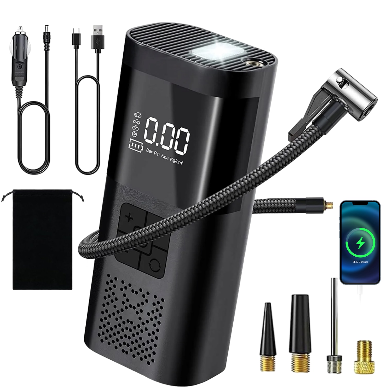 Pompa de umflat electrica, 6000mAh, 150PSI, cu manometru digital LCD ...