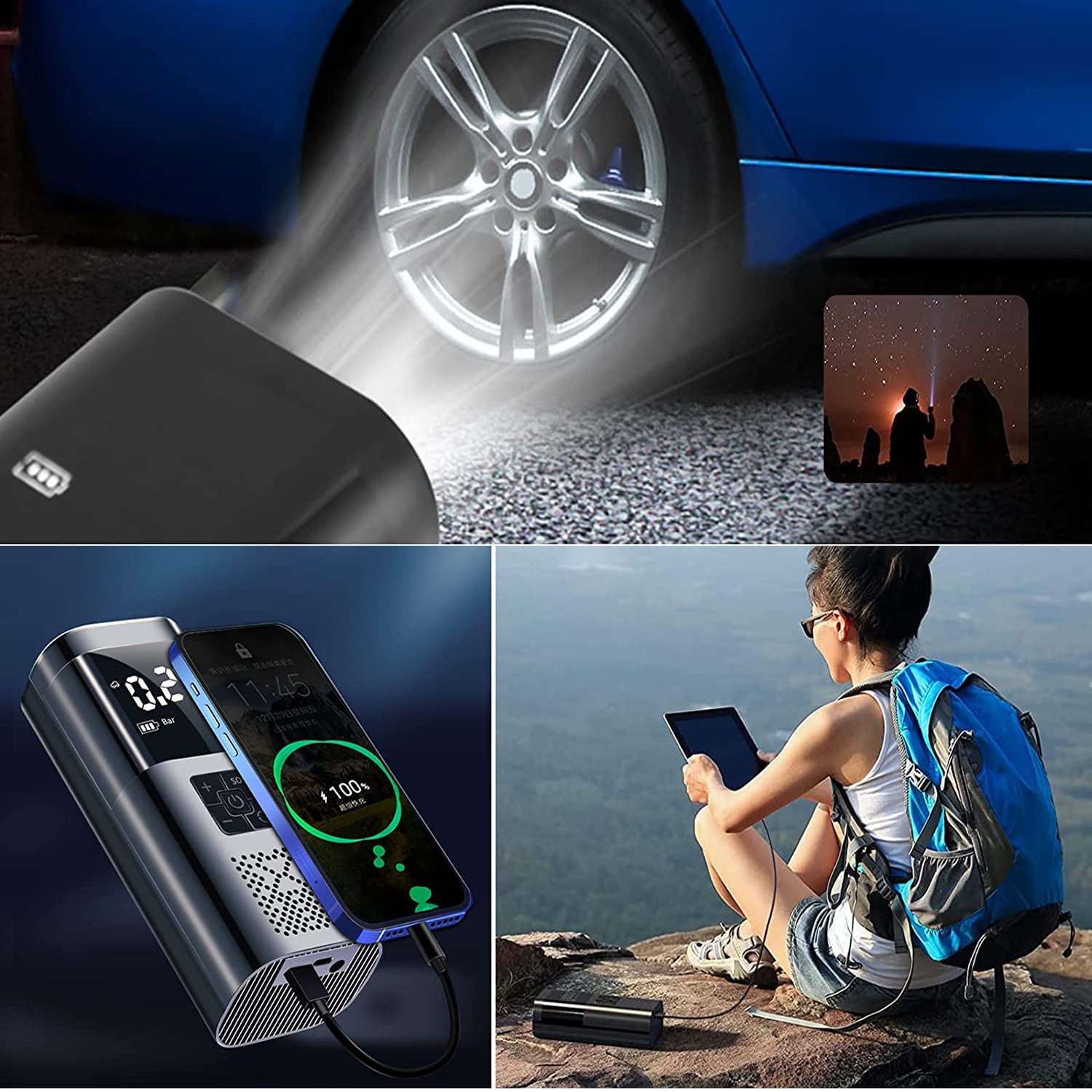 Pompa de umflat electrica, 6000mAh, 150PSI, cu manometru digital LCD ...