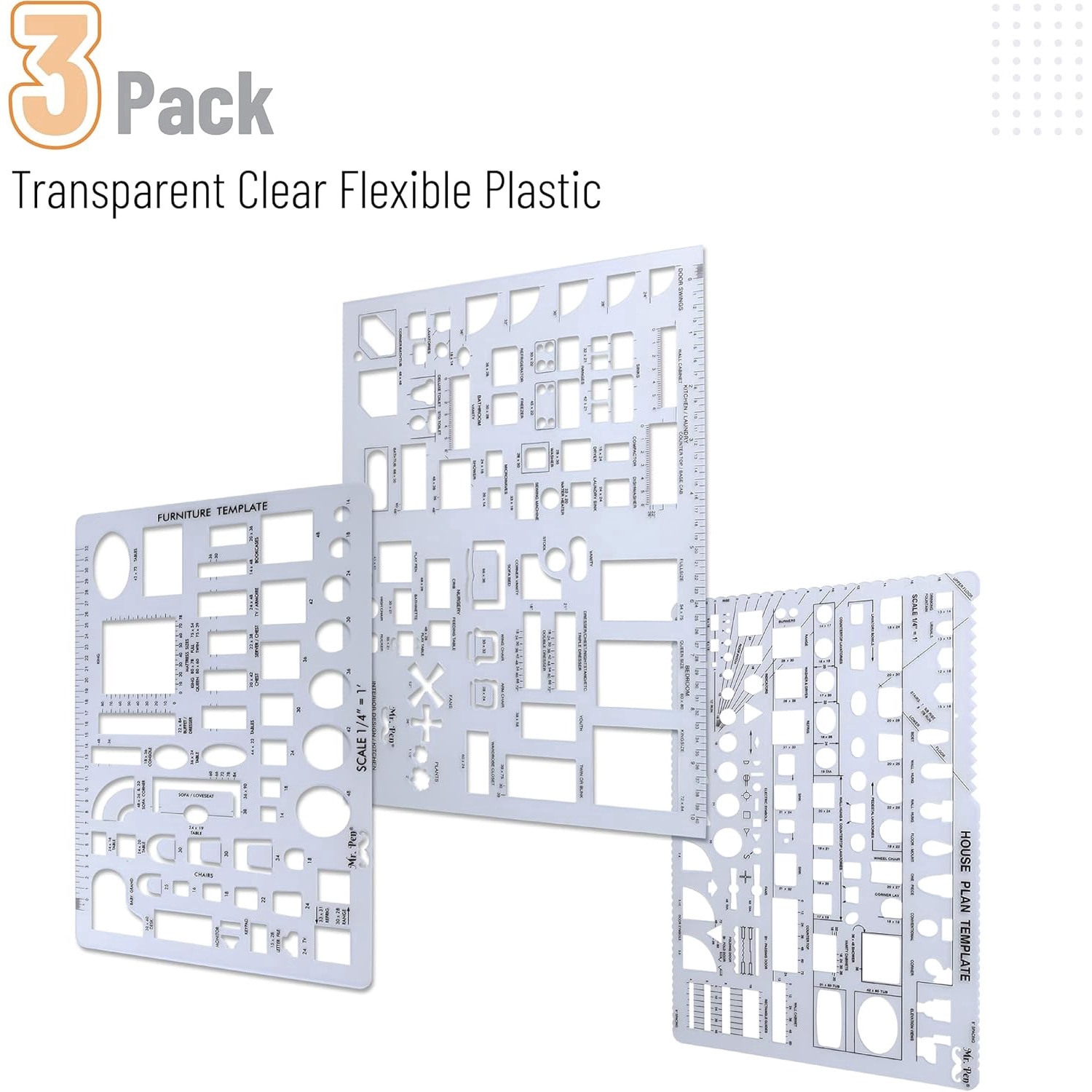 Set 3 sabloane geometrice, Inhwatek®, unelte de schita si forme de ...