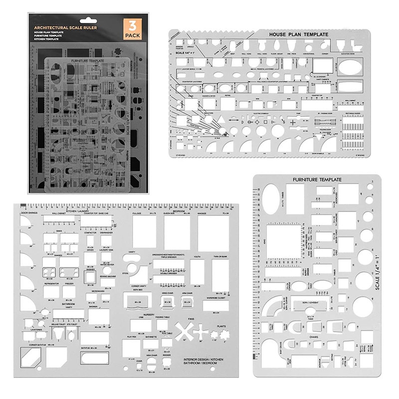 Set 3 sabloane geometrice, Inhwatek®, unelte de schita si forme de ...
