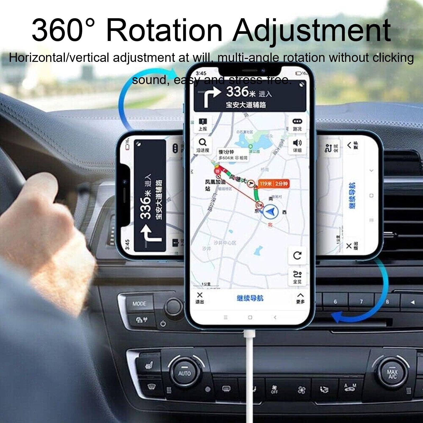 Incarcator Auto Wireless Magnetic MagSafe, SINBINTA, Fixare in Grila de ...