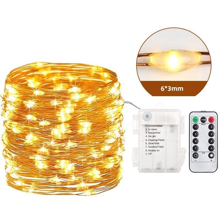 Kit banda LED 10m,100 de becuri LED, cu telecomanda, cu baterii, multi ...