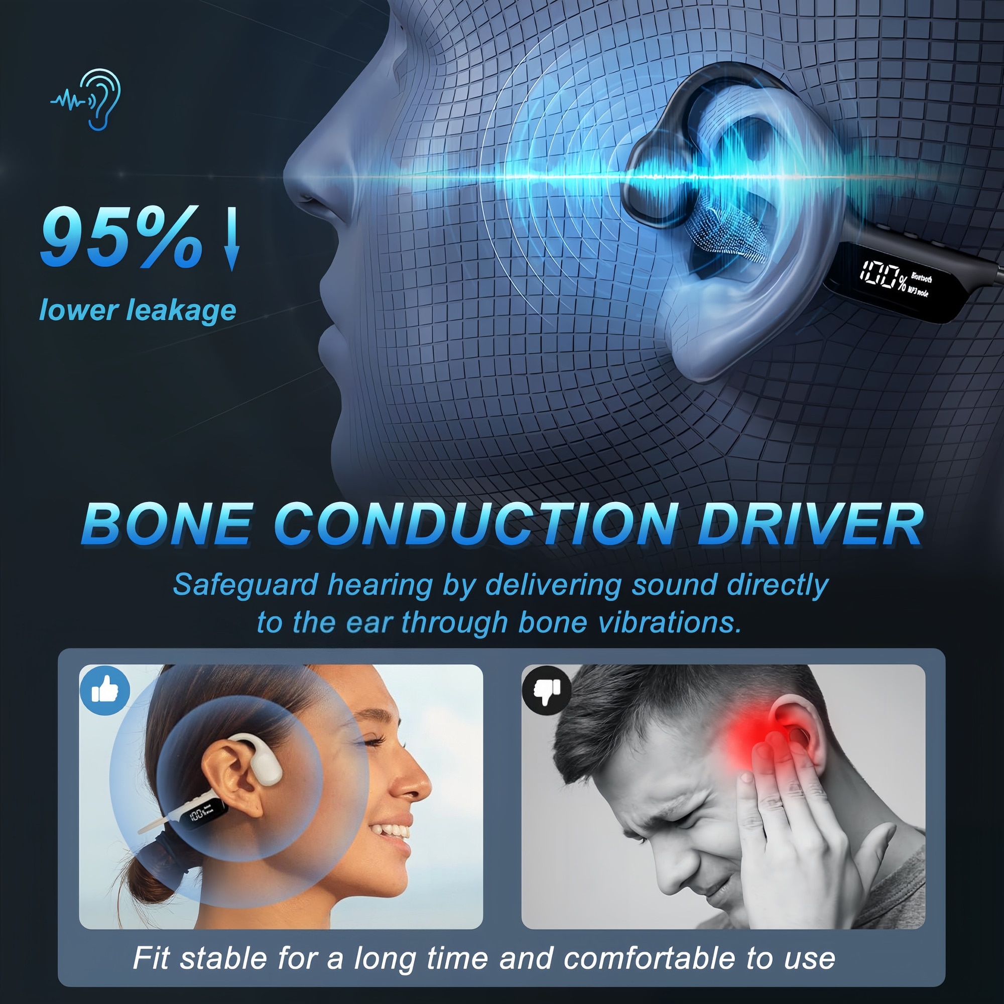 Casti wireless pentru inot, Casti cu conductie osoasa 2 in 1 cu MP3 ...