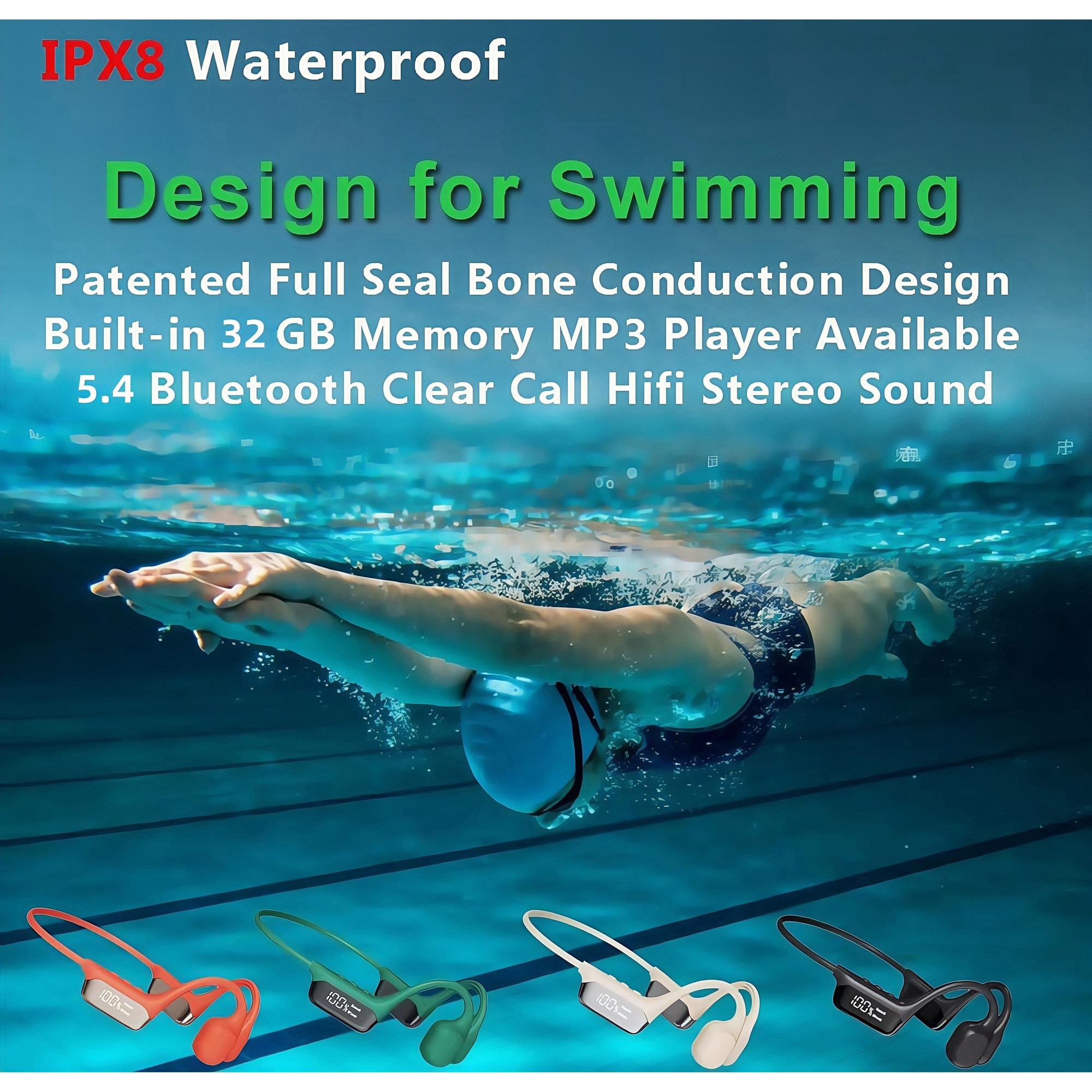 Casti wireless pentru inot, Casti cu conductie osoasa 2 in 1 cu MP3 ...