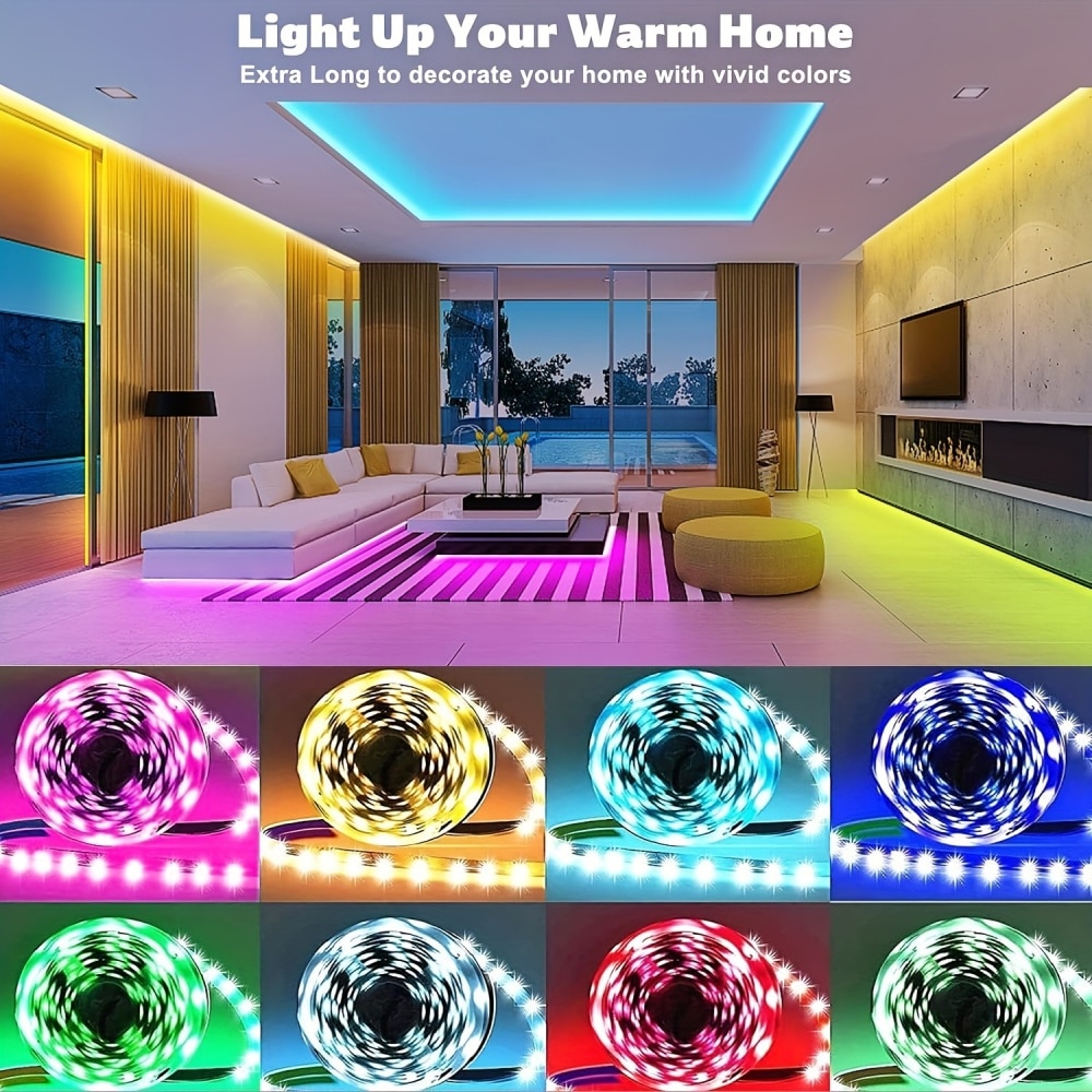 Kit banda LED RGB 5m, lumini multicolore, control prin aplicatie si ...