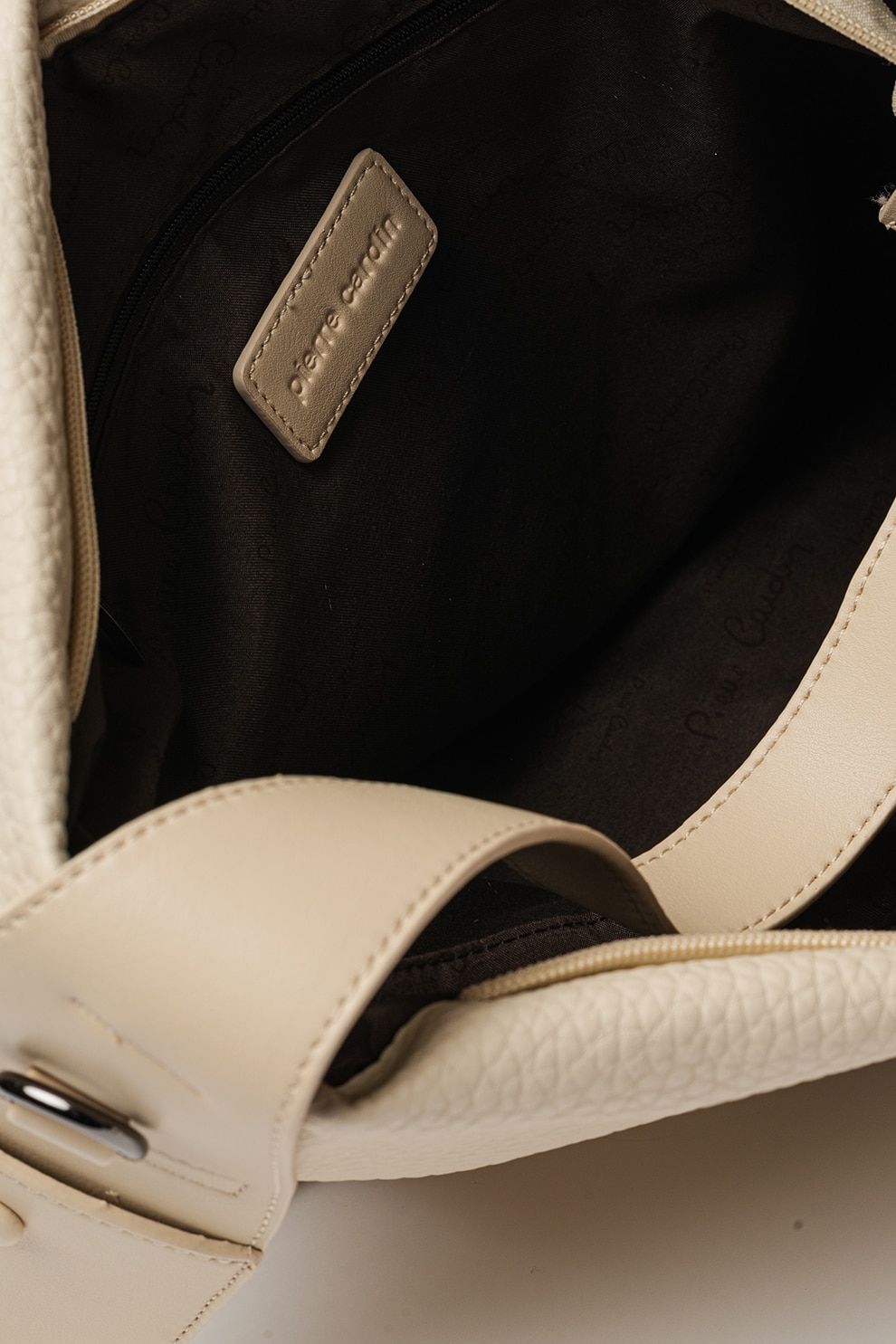 Pierre Cardin, Geanta de piele ecologica cu bareta si logo, Crem - eMAG.ro