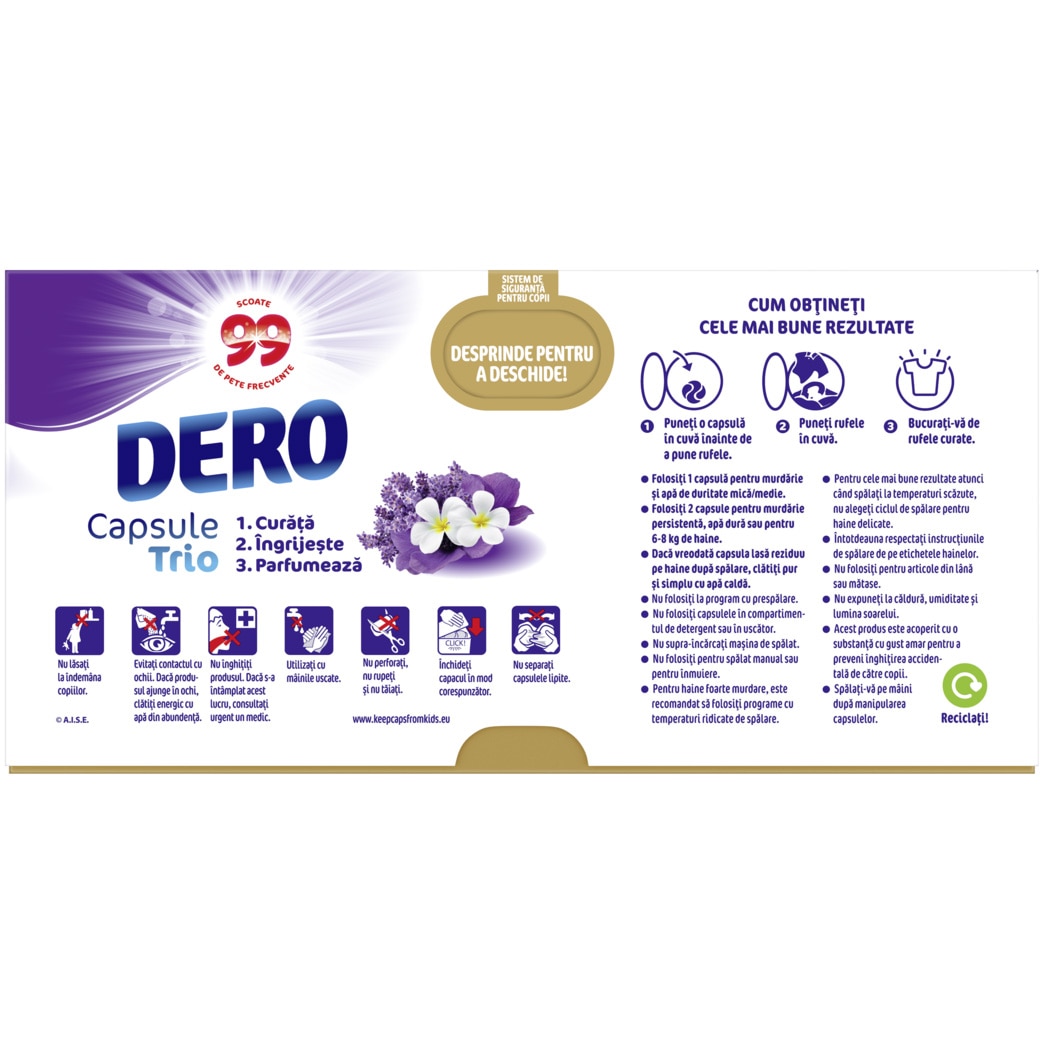Detergent de rufe capsule Dero 2 in 1 Levantica si Iasomie, 29 spalari ...