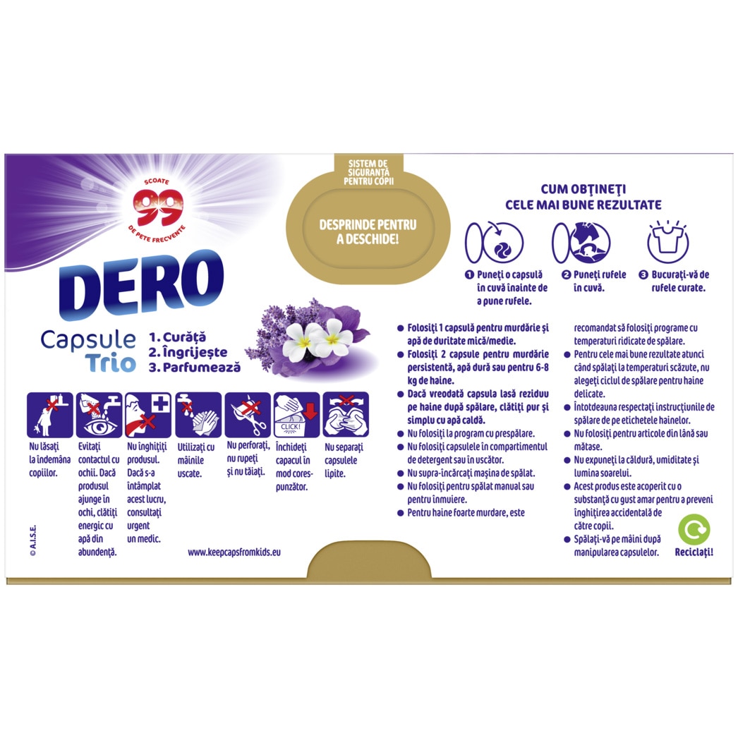 Detergent de rufe capsule Dero 2in1 Levantica si Iasomie, 15 spalari ...