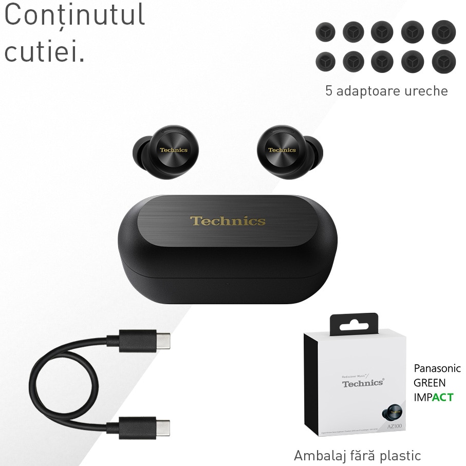 Casti In-Ear Technics EAH-AZ100E-K, True Wireless, Bluetooth, Voice ...