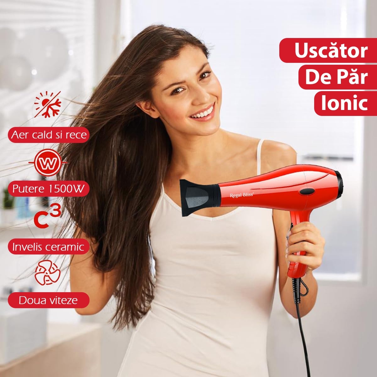 Uscator de par profesional ionic Regal Bliss ®, uscarea rapida ca la ...