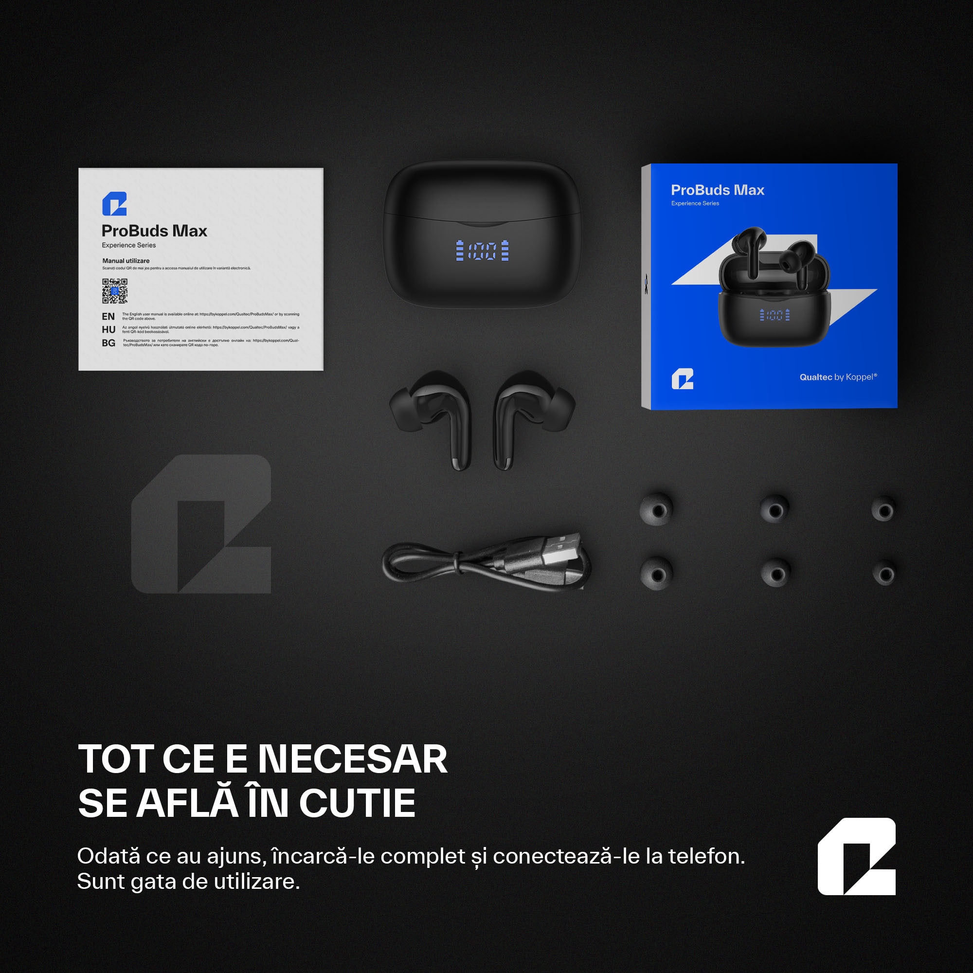 Casti wireless cu noise cancelling, Qualtec by Koppel®, ANC & ENC ...