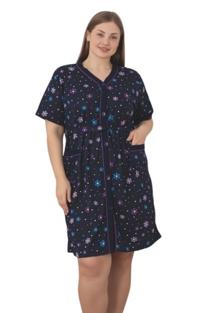 Capot Dama cu Nasturi, Bumbac, Maneca Scurta, Bleumarin Inchis, 2XL ...