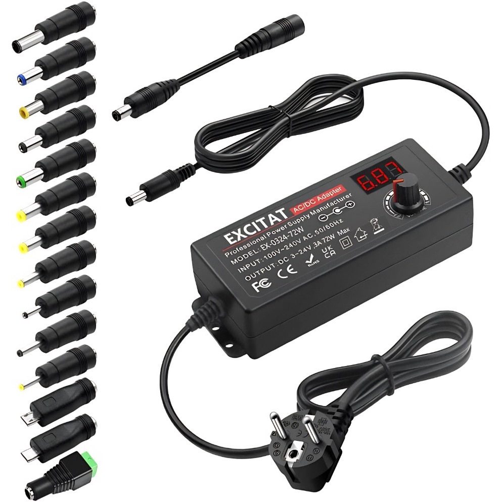 Alimentator Reglabil Universal 3-24V, Excitat®, 3A, 72W, Afisaj Digital ...