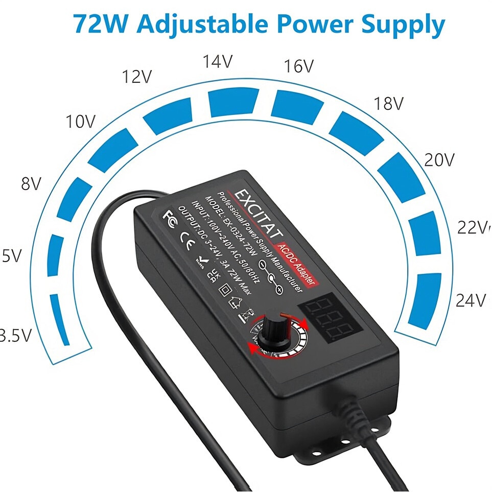 Alimentator Reglabil Universal 3-24V, Excitat®, 3A, 72W, Afisaj Digital ...