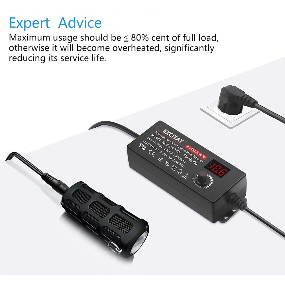 Alimentator Reglabil Universal 3-24V, Excitat®, 3A, 72W, Afisaj Digital ...
