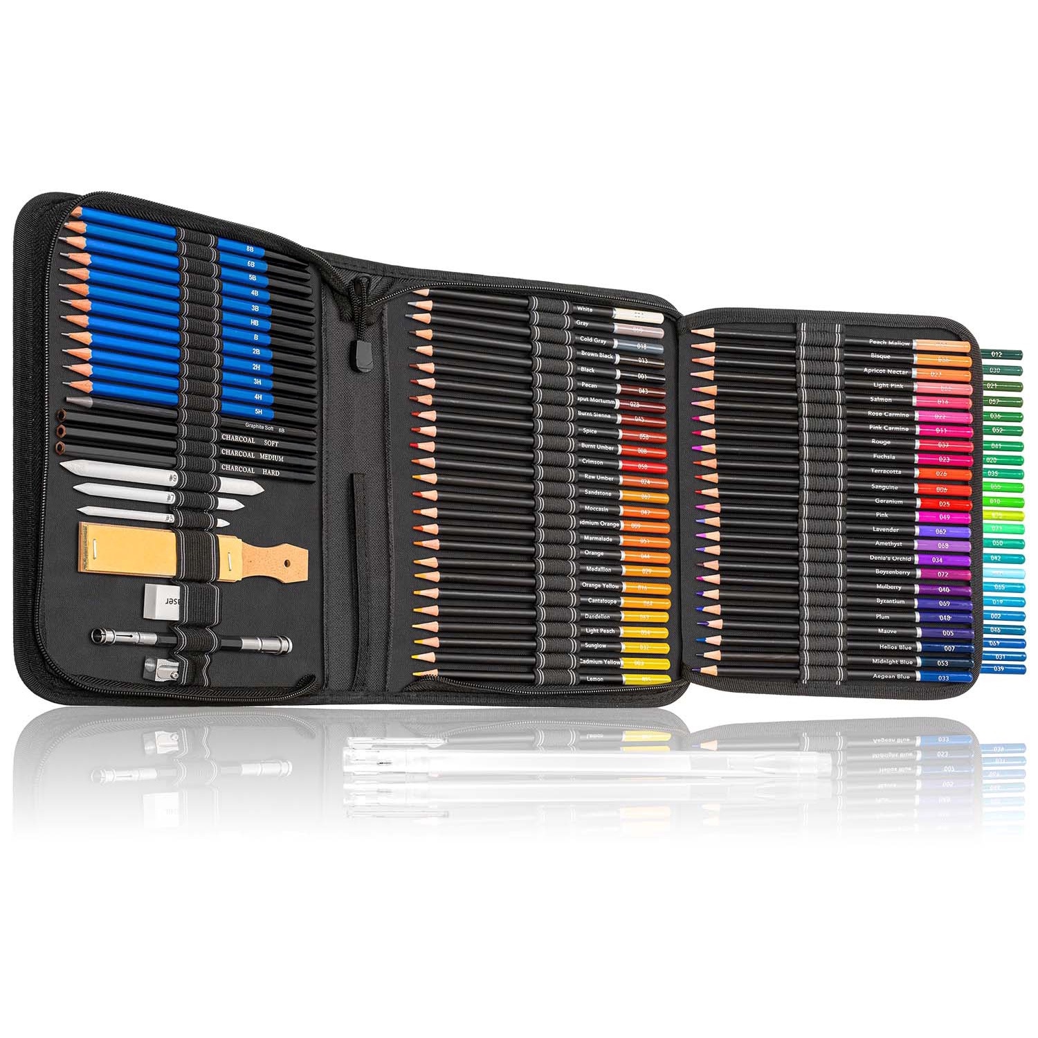 Set profesional de creioane colorate cu accesorii pentru desen si ...