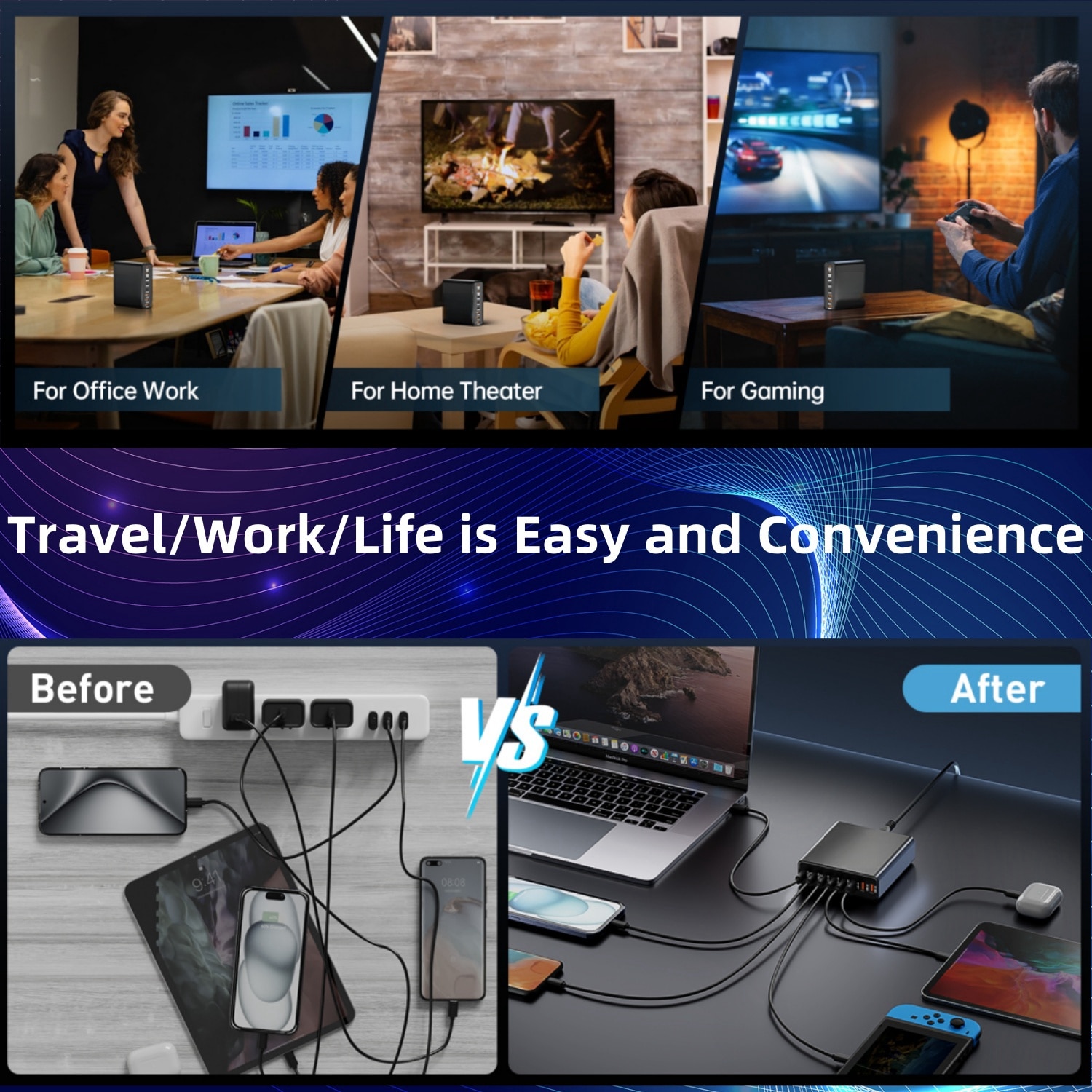 Statie de incarcare rapida multiport de pana la 600 W, 5 USB-C PD si 3 ...