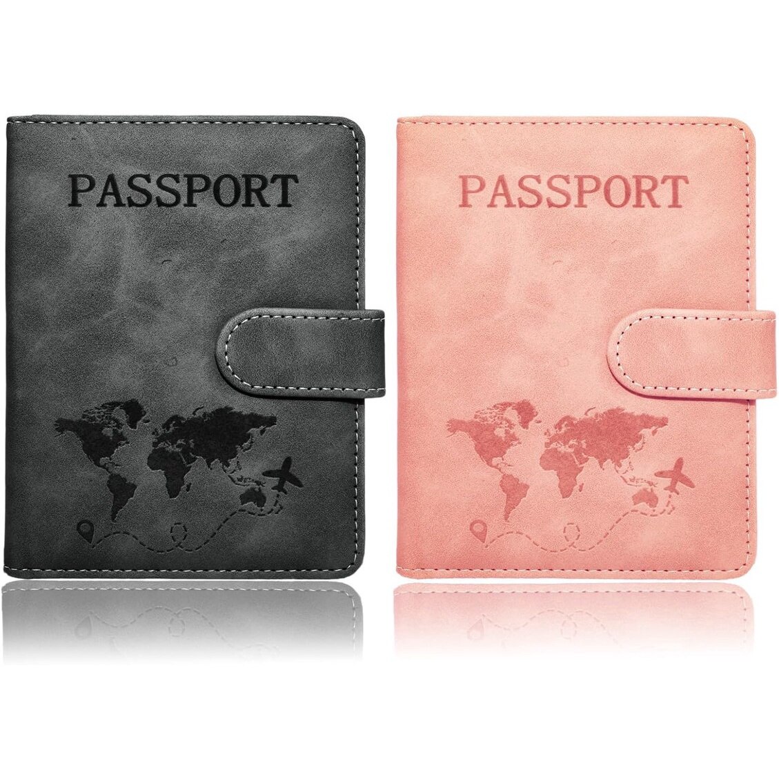 Set huse pentru pasaport, 2 bucati, piele ecologica, blocare RFID ...