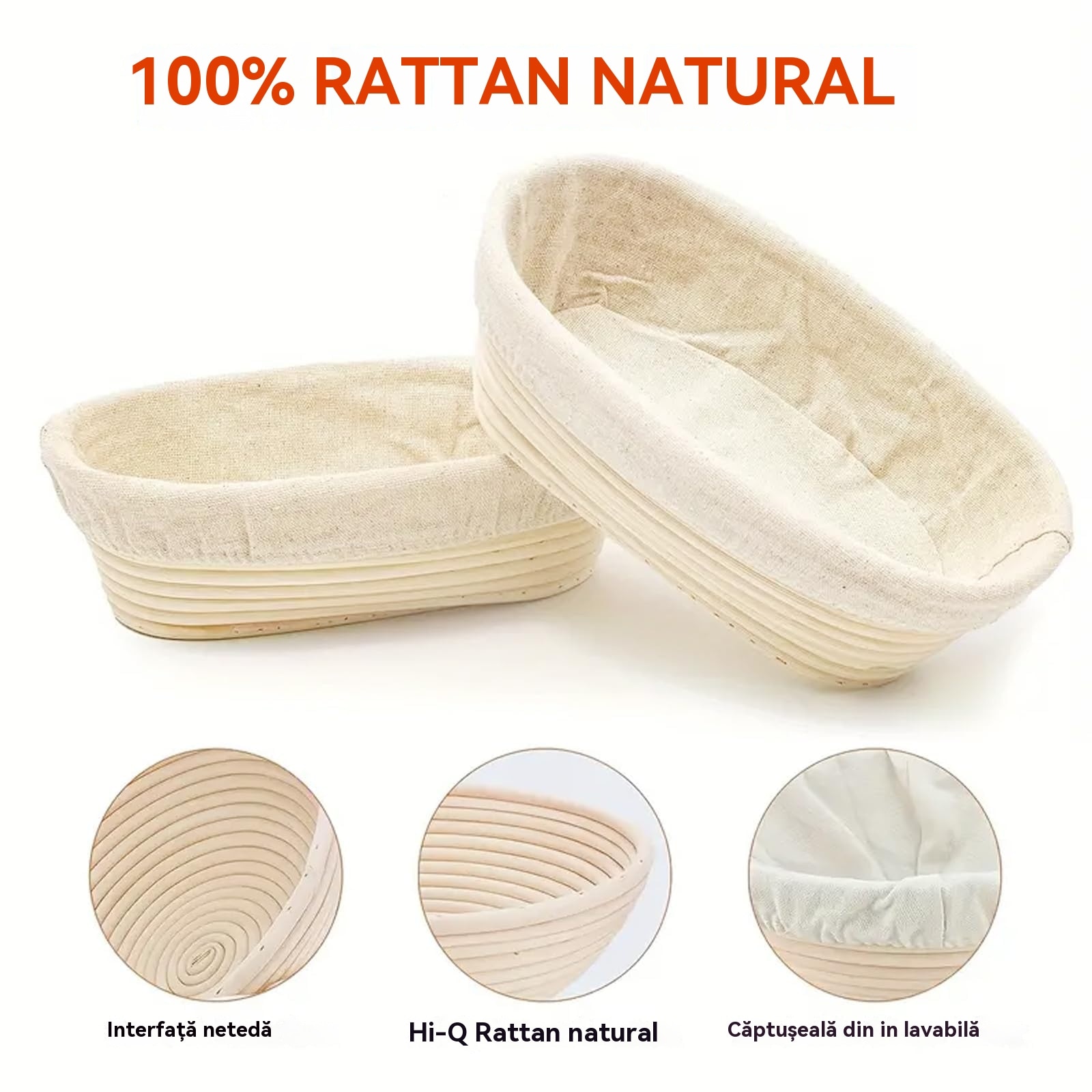 Set 2 cosuri pentru aluat de paine, LYCENXI, Ratan natural, 10 inch ...