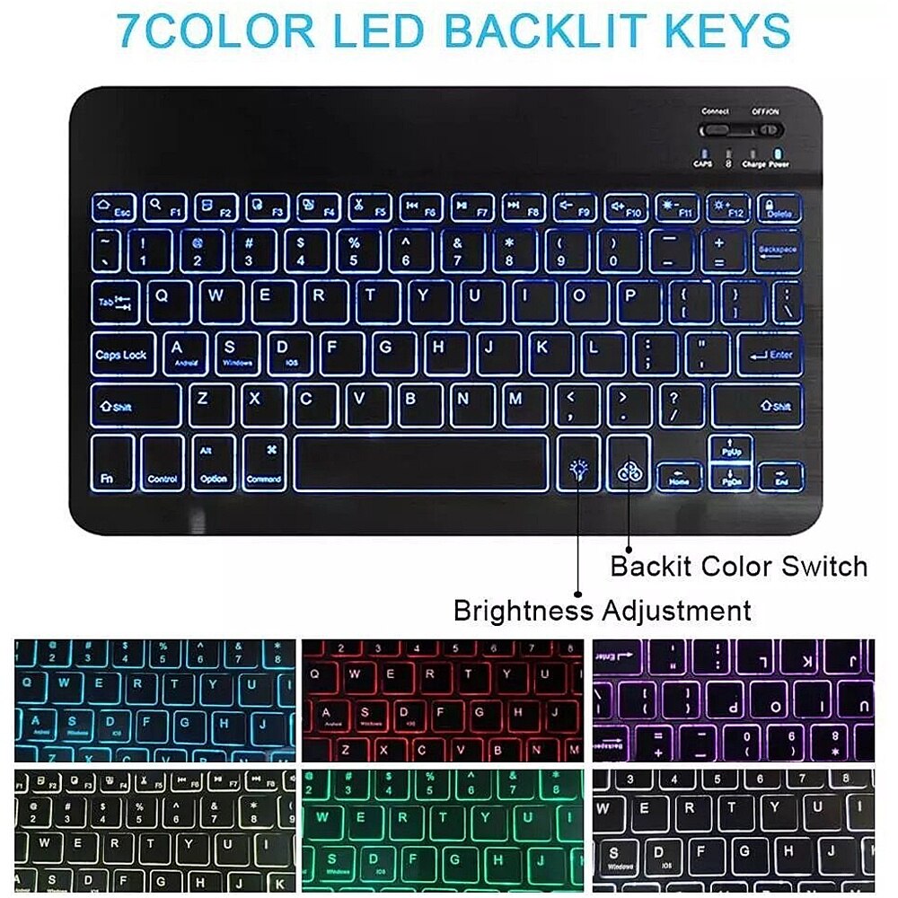 Tastatura Bluetooth, cu iluminare LED, 7 culori, compacta, neagra, 24 ...