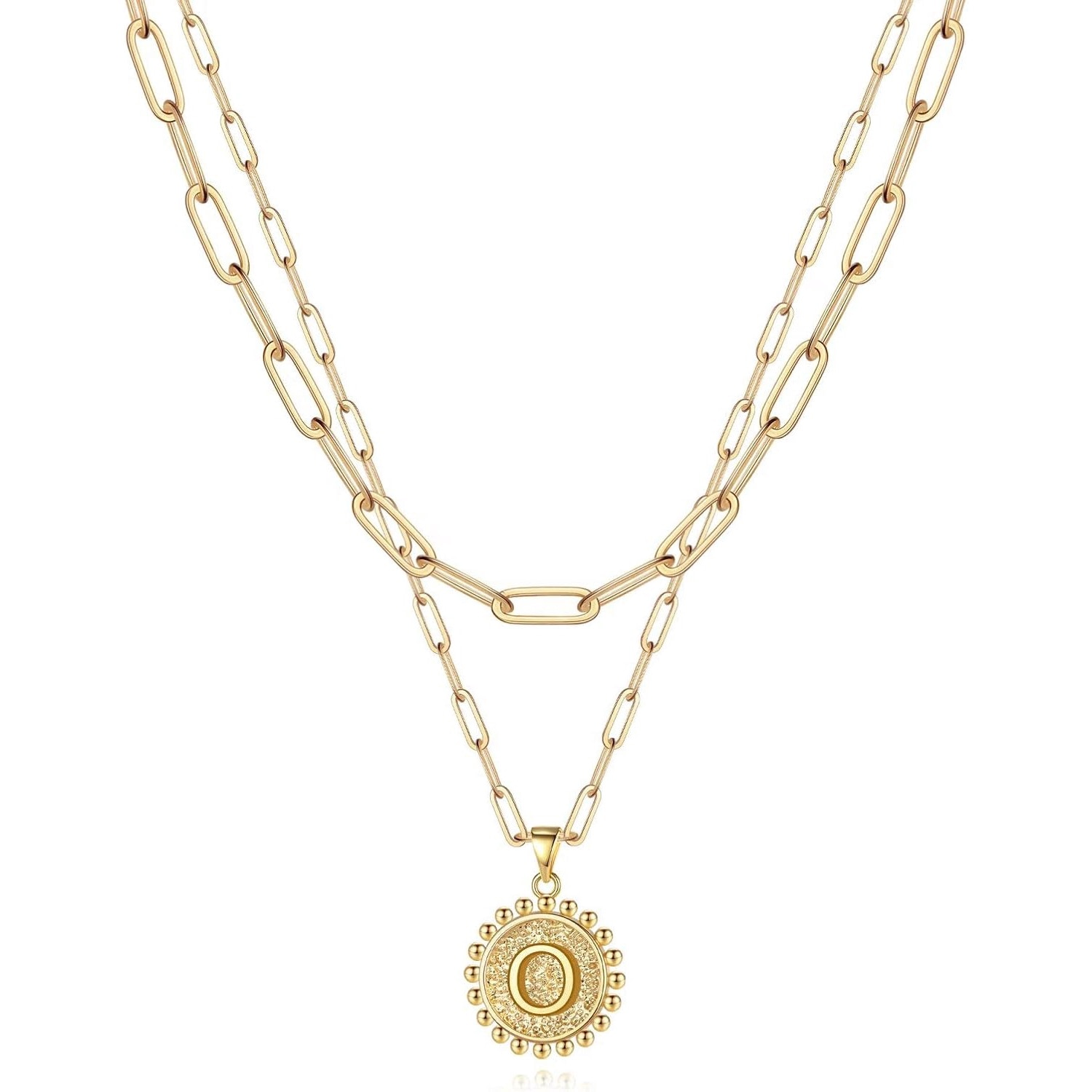 Colier din lant cu clipsuri din aur, initiala personalizata, 14k aur ...