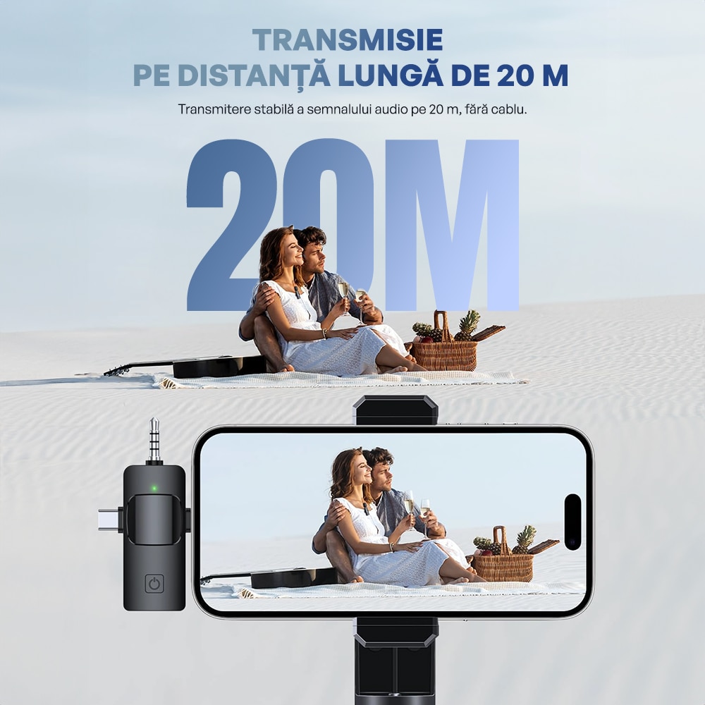 Set 2 microfoane profesionale lavaliera 3 in 1, USB C, 3.5 Jack, 2.4 ...