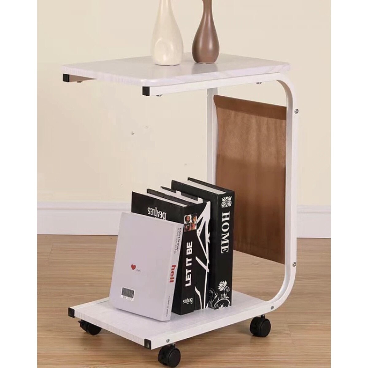 Masuta cafea cu rotile si spatiu depozitare, awwaline, lemn, alba, 2 ...