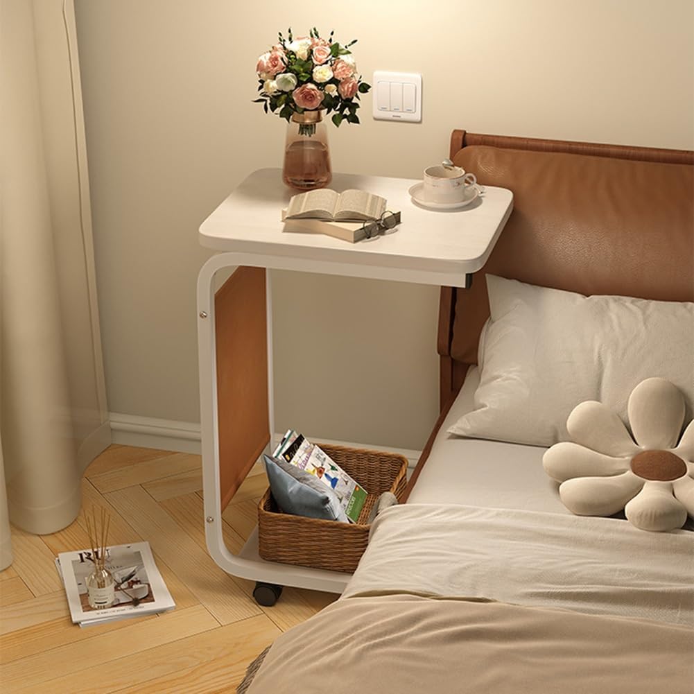 Masuta cafea cu rotile si spatiu depozitare, awwaline, lemn, alba, 2 ...