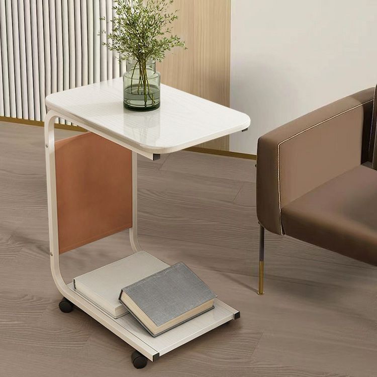 Masuta cafea cu rotile si spatiu depozitare, awwaline, lemn, alba, 2 ...