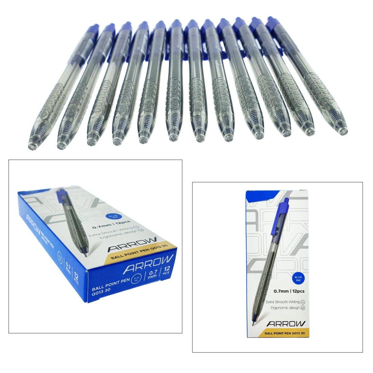 Set 12 pixuri cu mecanism, grosime scriere 0.7mm, cerneala albastra ...