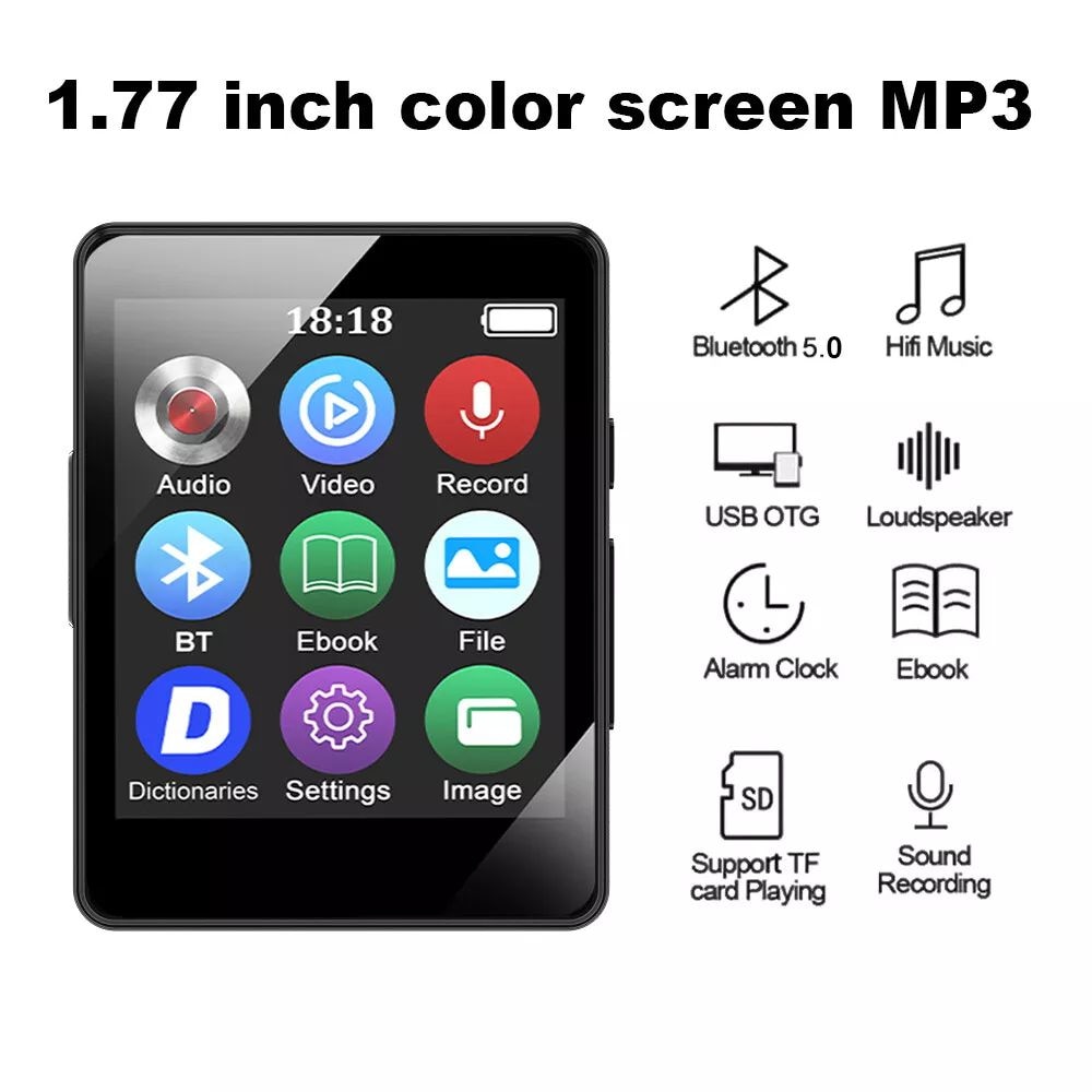 Player MP3 portabil, SAMOLEUS, Bluetooth 5.0, 1.77" ecran color, negru ...