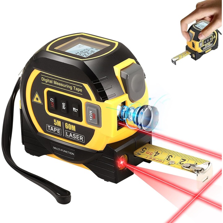 Ruleta Profesionala Multifunctionala Cu Laser 3 in 1, Estanny, Digitala ...