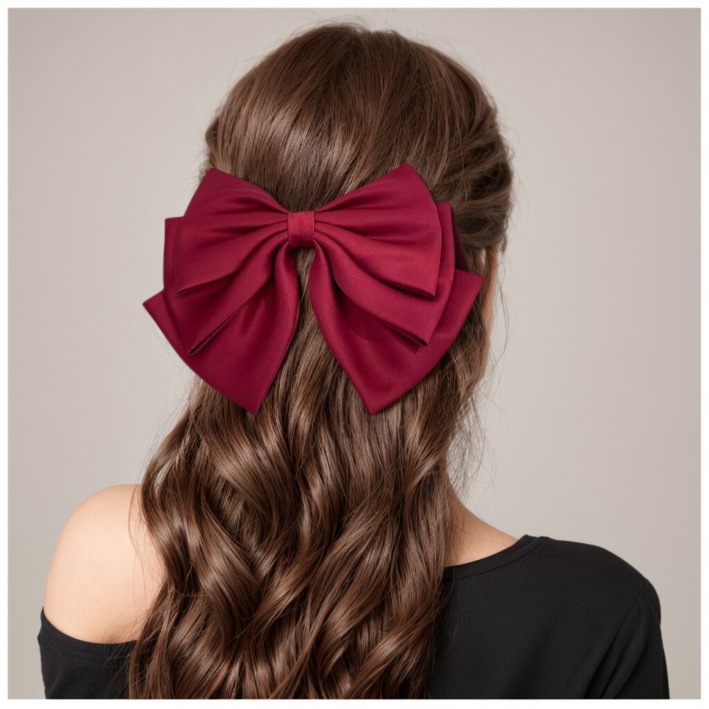 Agrafe de par set, rosu inchis, fundite din satin, accesorii pentru ...