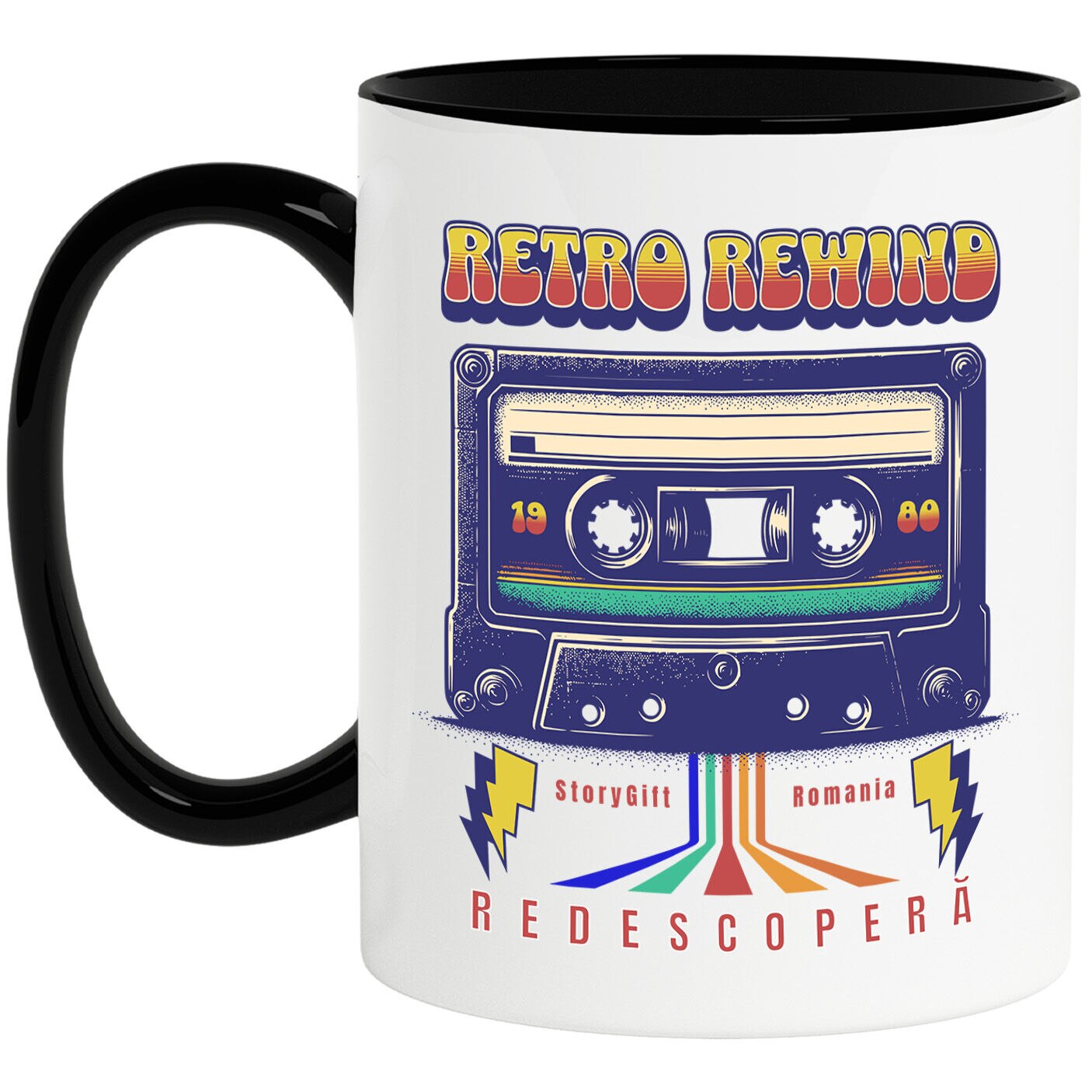 Cana cu Caseta Audio Colorata 1980 Text Retro Rewind Redescopera Disco ...