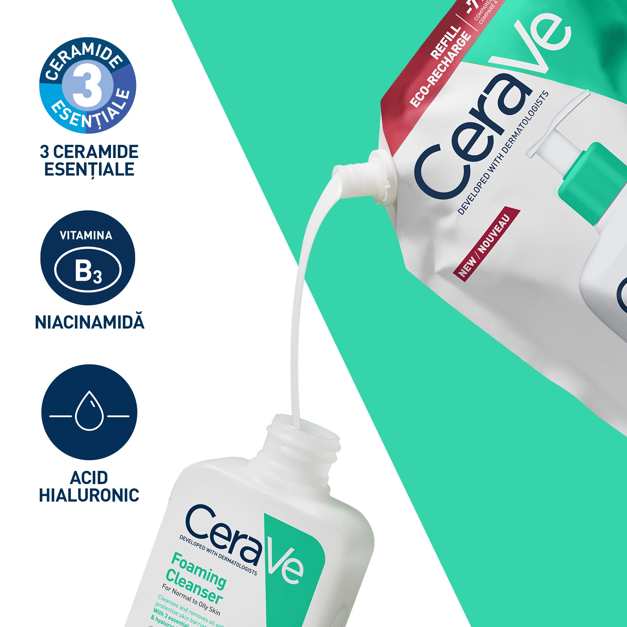 Rezerva Gel de curatare spumant CeraVe pentru piele normal-grasa, 473 ...