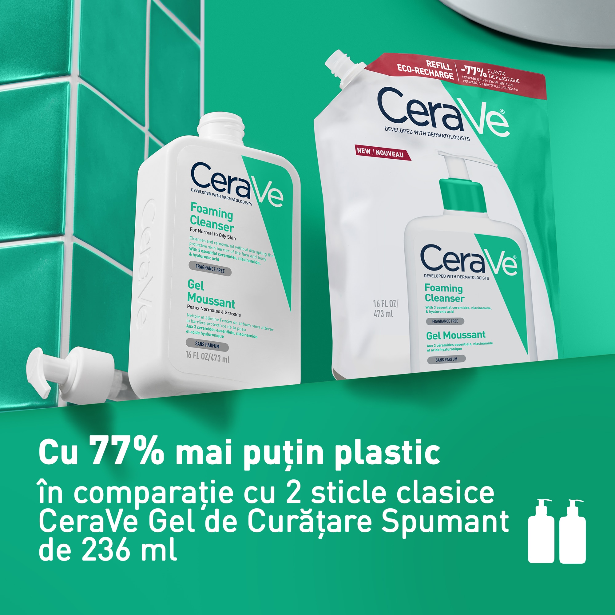 Rezerva Gel de curatare spumant CeraVe pentru piele normal-grasa, 473 ...