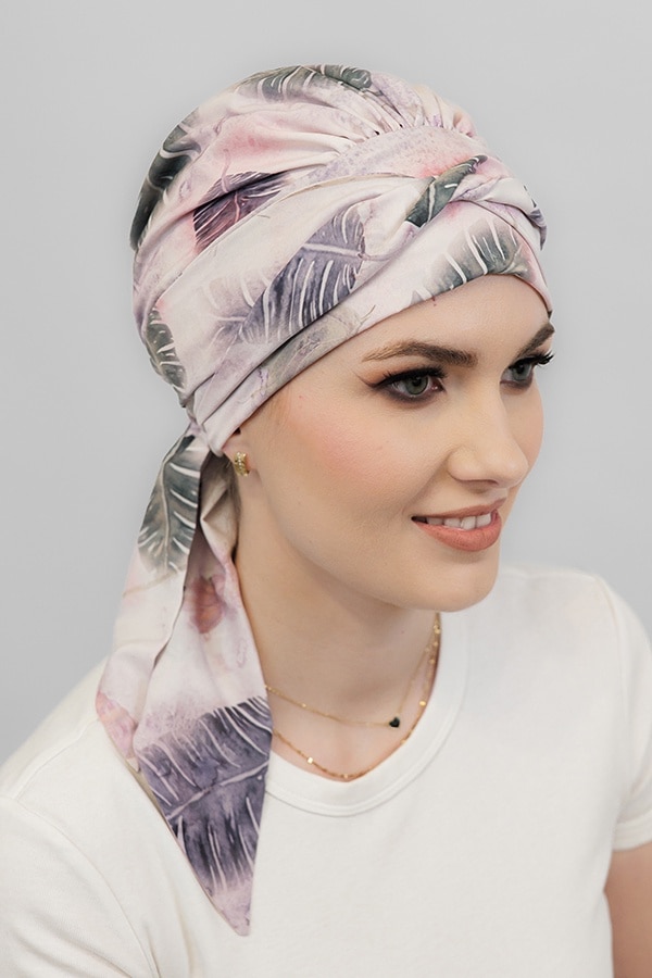 Turban Amy S/49 sifon de matase roz pale oncologica dupa chimioterapie ...