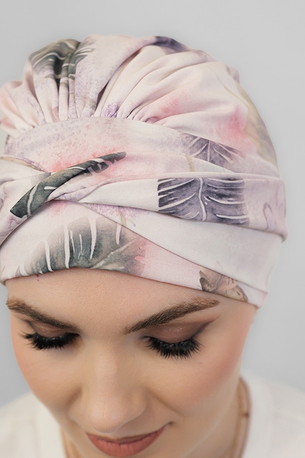 Turban Amy S/49 sifon de matase roz pale oncologica dupa chimioterapie ...
