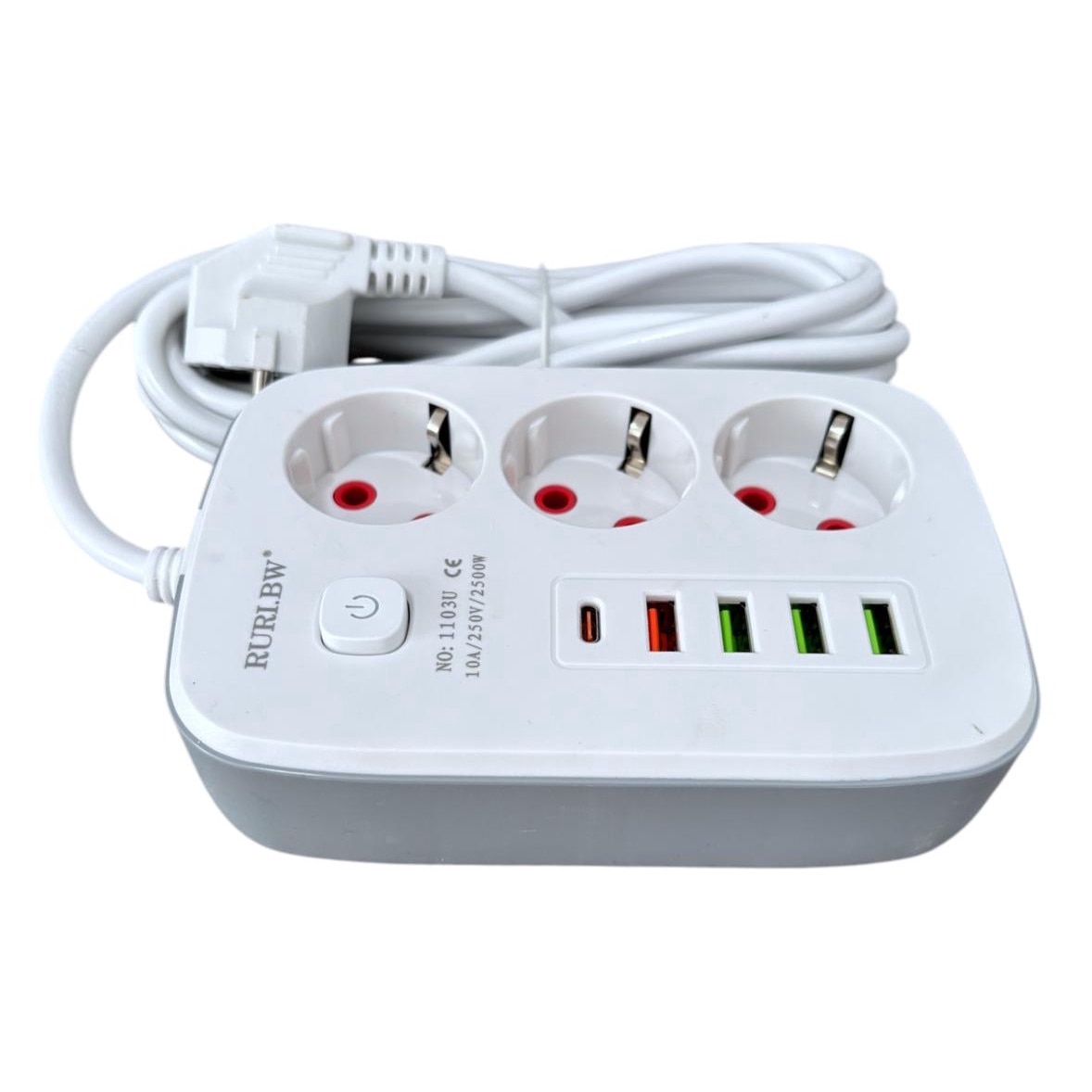 Prelungitor cu 3 prize, 4 USB si 1 USB-C, cablu 2.8 metri, 2500W AVI ...