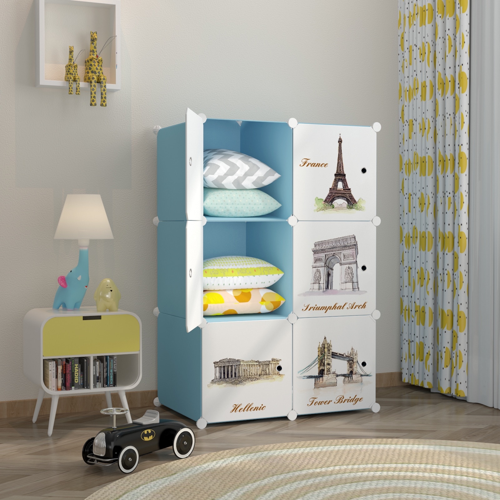 Dulap modular pentru copii, albastru, AT PERFORMANCE®, 6 rafturi ...