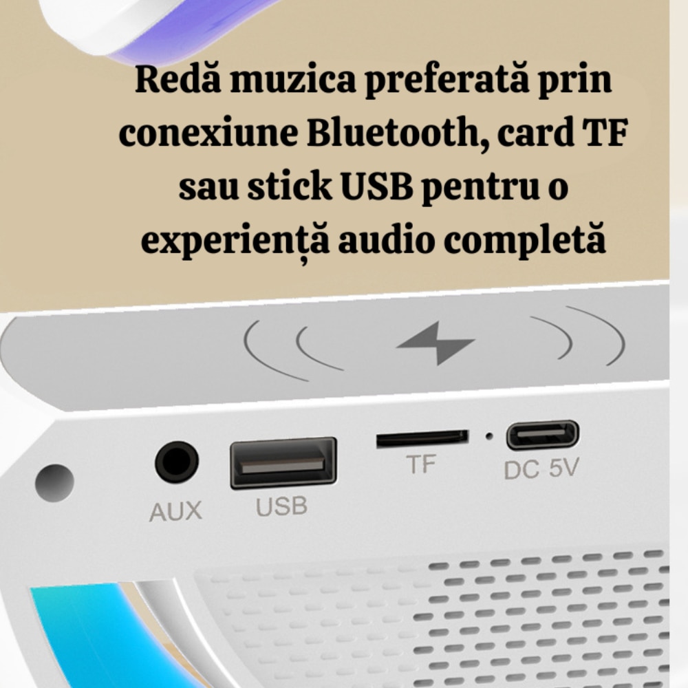 Boxa Multifunctionala 4 in 1, portabila, Lampa LED RGB Smart, Ceas ...