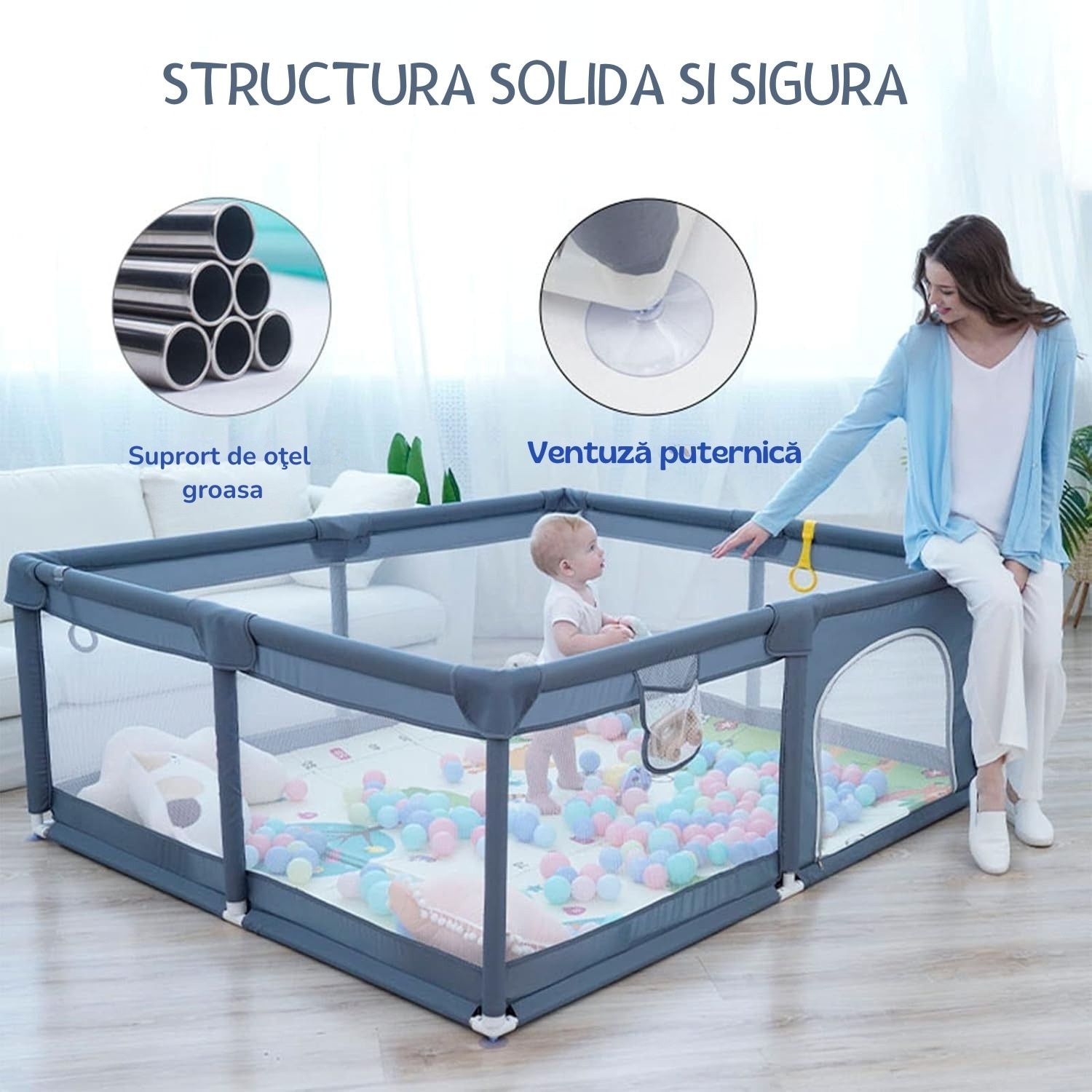 Tarc de joaca spatios si sigur pentru bebelusi, varsta 0-5 ani ...