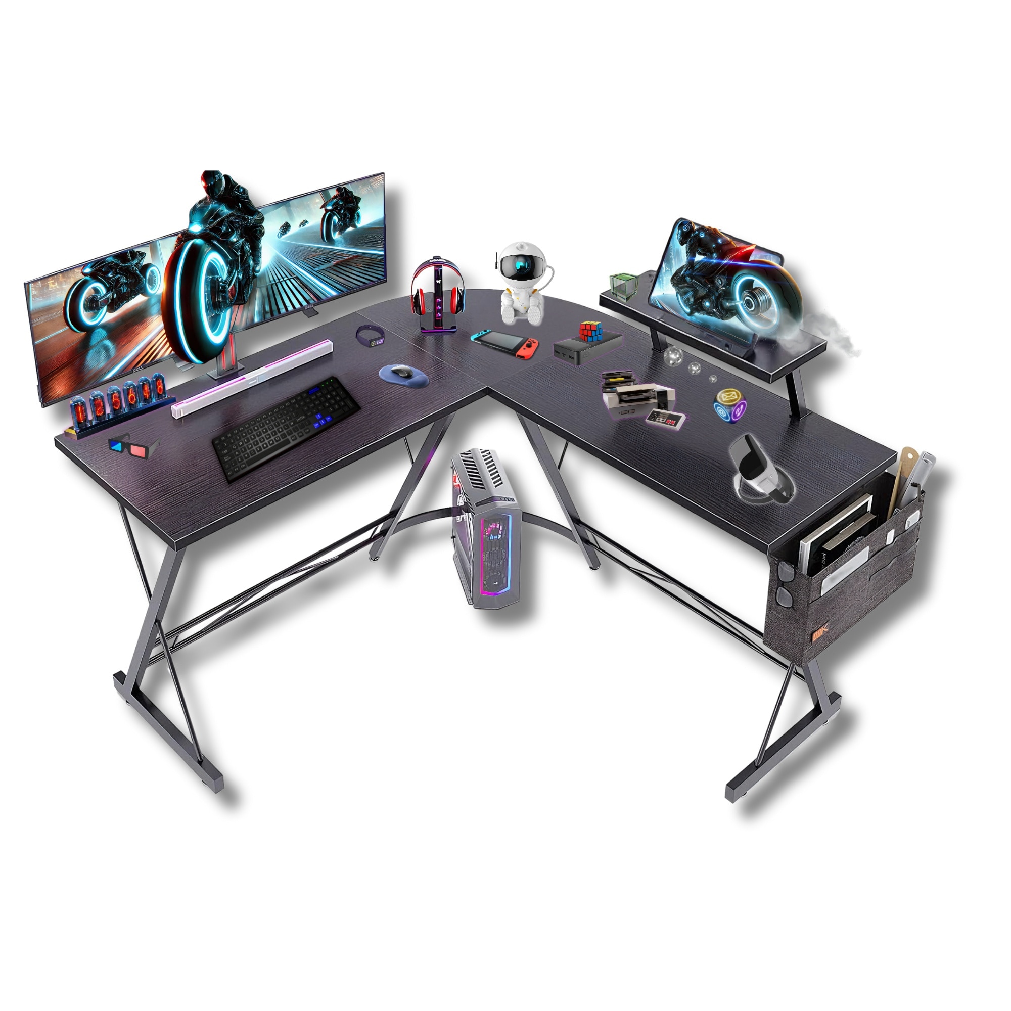 Birou Gaming Ergonomica in Forma de L ® 127x127 cm, Cadru Metalic Solid ...