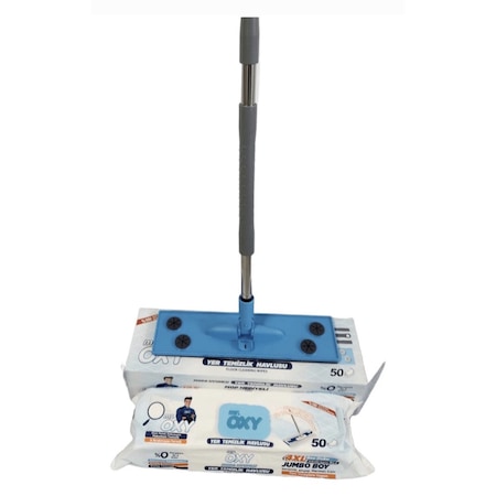 Set Mop Plat Mr Oxy 37x10cm cu coada 110cm și Servetele umede 50 buc ...