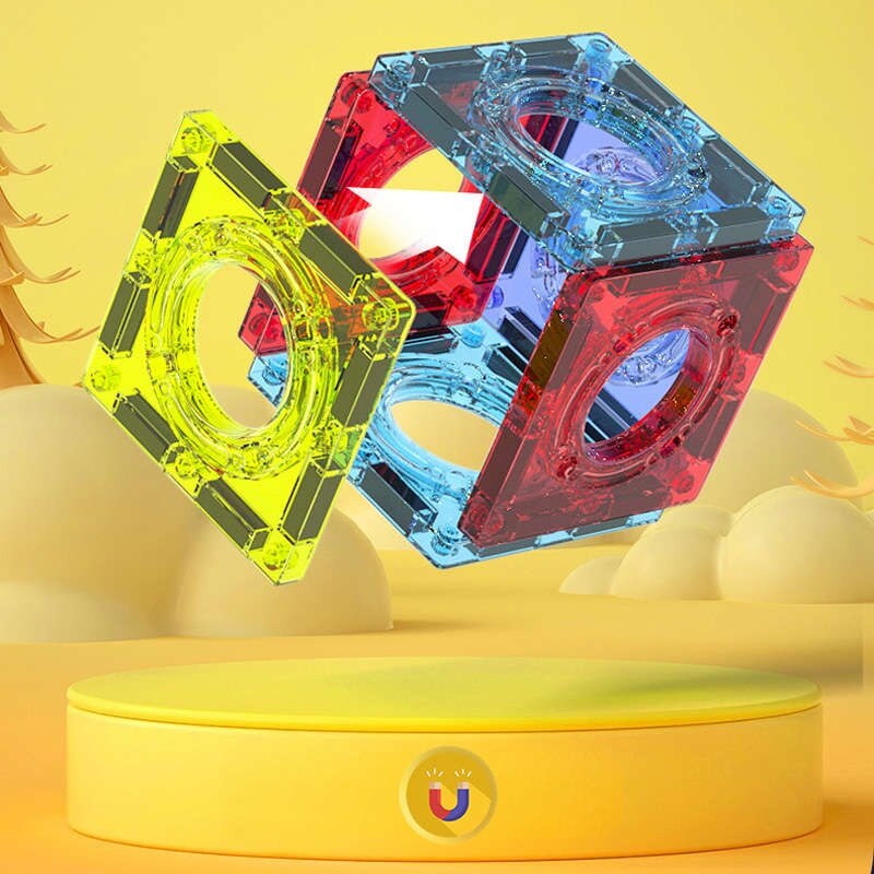 Blocuri magnetice, Set 120 bucati, pentru constructii 2D si 3D ...